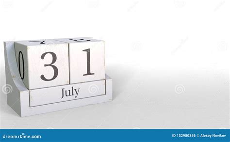 July 31 Date On Wood Bricks Calendar 3D Rendering Stock Illustration