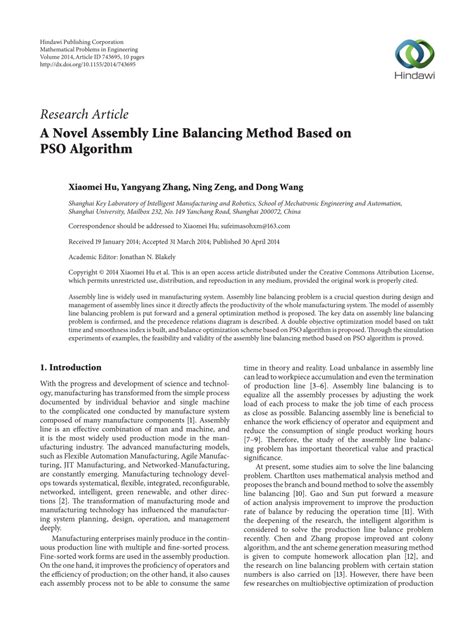 Pdf A Novel Assembly Line Balancing Method Based On Pso Algorithm