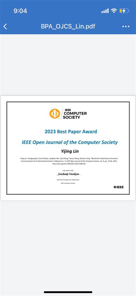 Our Paper Received 2023 Best Paper Award Of Ieee Open Journal Of Computer… Yijing Lin