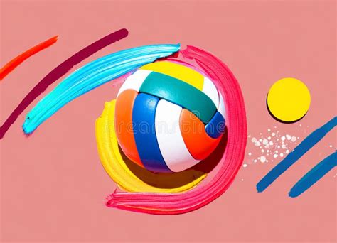 Abstract Representation Of The Volleyball Concept Using Dynamic Shapes And Colors Stock