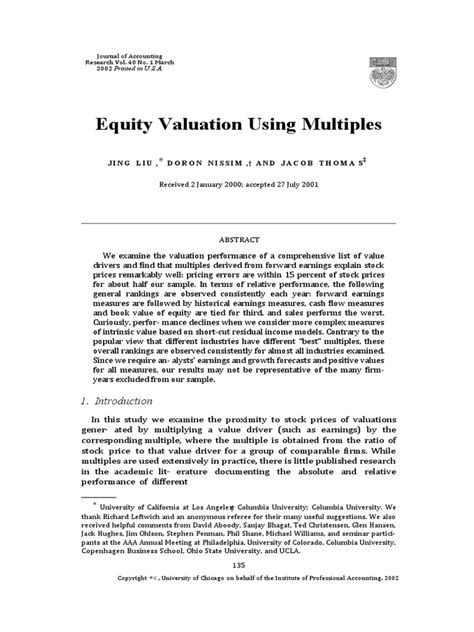 8 Equity Valuation Using Multiples Pdf Valuation Finance Stock Valuation