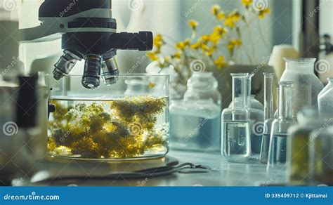 Scientist And Bacteria Lichen Fungi Microscope In Laboratory Stock Illustration Illustration