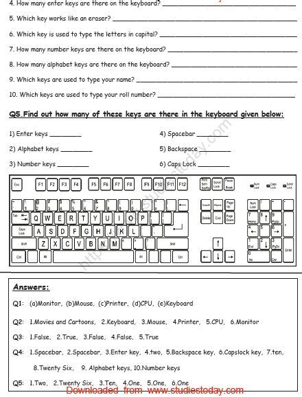 CBSE Class 1 Computer Science Revision Worksheet Set C Practice