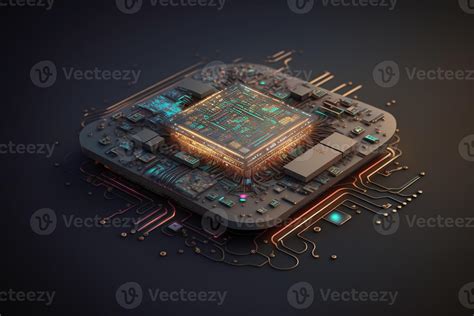 Illustration Of A Microchip With Intricate Circuitry And Futuristic Designs On Its Surface