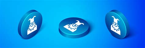 파란색 배경에 격리 된 등색 조커 헤드 아이콘 제스터 사인 파란색 원 버튼입니다 벡터 3차원 형태에 대한 스톡 벡터 아트 및 기타 이미지 3차원 형태 카지노 가공의