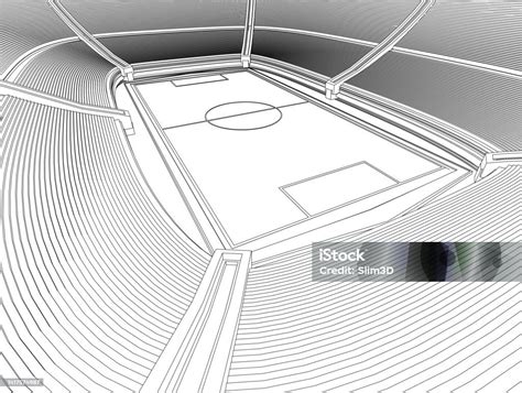 흰색 배경에 고립 된 검은 선에서 큰 경기장의 윤곽선 원근감 보기 3d 벡터 일러스트레이션 스타디움에 대한 스톡 벡터 아트 및 기타 이미지 Istock