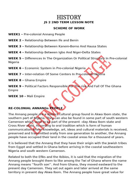 History Note Jss 2 With Watermark Pdf Igbo People Taxes