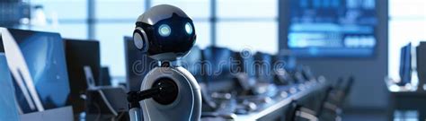 Futuristic 3d Model Of A Robot Assistant In An Office Setting Stock Illustration Illustration