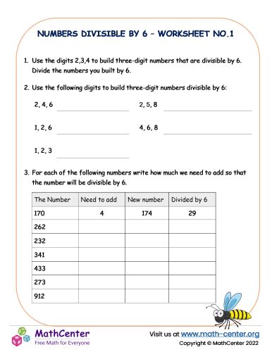 numbers divisible by 6 worksheet no 1 worksheets math center
