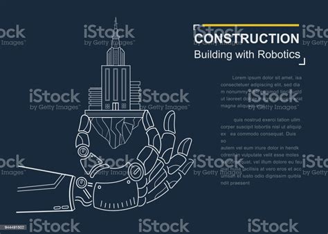 로봇의 개념 로봇 산업 40 손을 들고 부동산 회사와 업계에서 일하고 포스터 연례 보고서 책 표지 서식 파일에 대 한 벡터 디자인 건설 산업에 대한 스톡 벡터 아트 및 기타