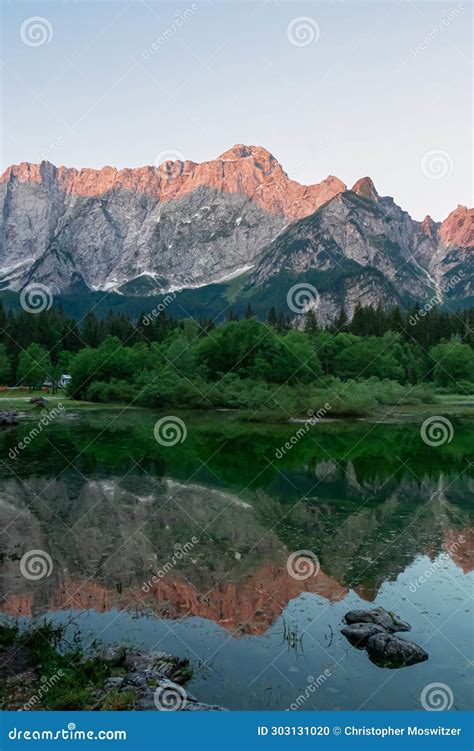 Mangart Morning Sunrise View Of Superior Fusine Lake Laghi Di Fusine