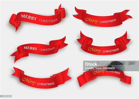빨간 현실적인 리본 배너와 눈 메리 크리스마스 축 하 배경 벡터 일러스트 레이 션 3차원 형태에 대한 스톡 벡터 아트 및 기타 이미지 3차원 형태 겨울 계절 Istock