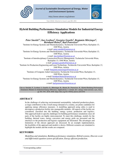 Pdf Hybrid Building Performance Simulation Models For Industrial Energy Efficiency Applications