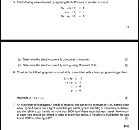 solved 5 the following were obtained by applying kirchhoff s laws to an electric circuit 31a