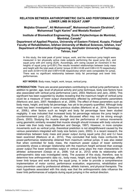 Pdf Relation Between Anthropometric Data And Performance Of Lower Limb In Squat Jump