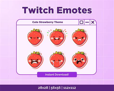 Cute Strawberry Twitch Emotes Pack For Twitch Streamer Or Vtuber Emote
