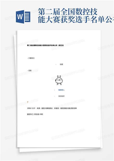 第二届全国数控技能大赛获奖选手名单公布word模板下载编号qrgnrewg熊猫办公