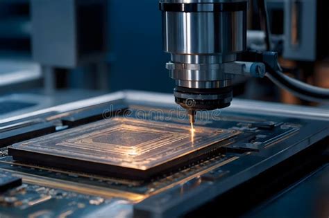 Close Up Of Microchip Inspection Under Microscope Stock Illustration Illustration Of