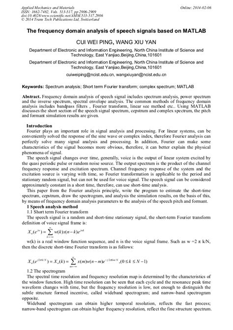 The Frequency Domain Analysis Of Speech Signals Based On Matlab