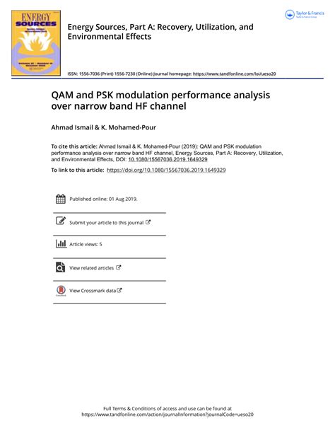 pdf qam and psk modulation performance analysis over narrow band hf