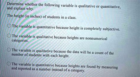 Get Answer Determine Whether The Following Variable Is Qualitative Or
