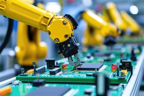 Premium Ai Image Precision Robot Arms On Automated Pcb Assembly Line