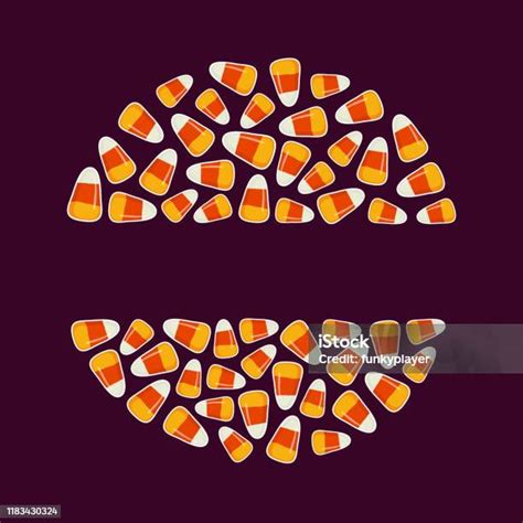 작은 사탕 옥수수로 만든 반 원 모양 할로윈 휴일 트릭 또는 개념 인사말 카드 포스터 배경을 치료 가리기에 대한 스톡 벡터 아트 및 기타 이미지 Istock