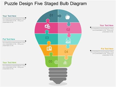 Ck Puzzle Design Five Staged Bulb Diagram Flat Powerpoint Design PowerPoint Slide Images PPT