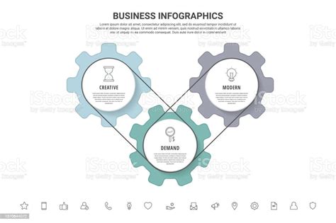 3단계의 벡터 인포그래픽 기어 비즈니스 개념 차트 다이어그램 웹 배너 프리젠 테이션 순서도 수준에 대한 Cogwheels와 현대