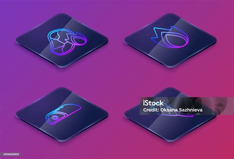 등각 투영 라인 구운 스테이크 고기와 불 불꽃 고기 불 불꽃 및 립아이 스테이크를 설정합니다 파란색 사각형 버튼입니다 벡터 3