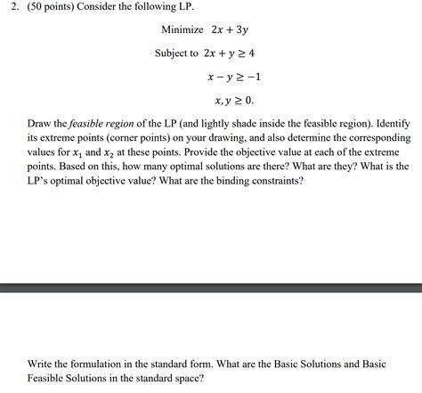 solved 2 50 points consider the following lp minimize