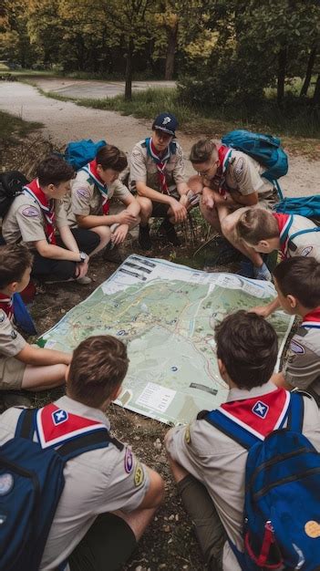Top View Scouts With Map Premium Ai Generated Image