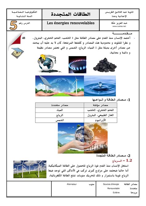 الطاقات المتجددة الدرس 1 Alloschool