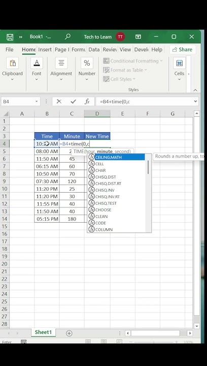 Time Function Excel Tips1exceltamil Exceltips Exceltech Youtube