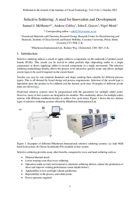 Pdf Selective Soldering A Need For Innovation And Development