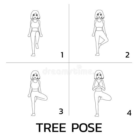 Tree Pose Yoga Manga Tutorial How Cartoon Vector Illustration Black And White Stock Vector