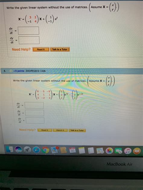 Solved Write The Given Linear System Without The Use Of