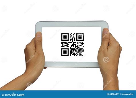 Hand Holding Isolated White Tablet With QR Code Scan Stock Image Image Of Code Computer