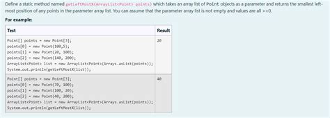 solved define a static method named getleftmostx arraylist