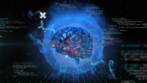 Animation Of Human Brain And Data Processing Over Dark Background Stock