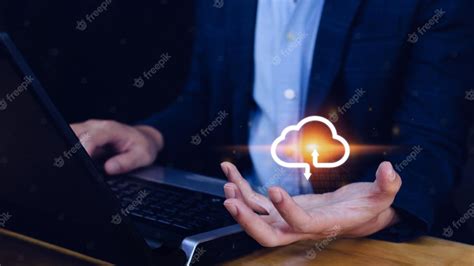 Premium Photo Businessman Holding And Giving Virtual Cloud Icon Computing With Copy Space To