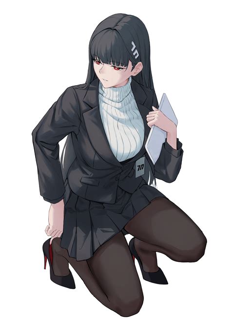 Safebooru 1girl Absurdres Adjusting Clothes Adjusting Shoe Black Hair
