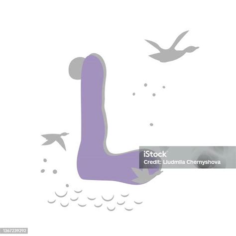 문자 L 새의 무리의 형태로 동양 스타일의 미니멀 패턴 오리는 비행 바다 달 추상객체 반점 점 그림자 벡터 일러스트레이션 로고 디자인 배너 만화에 대한 스톡 벡터 아트 및