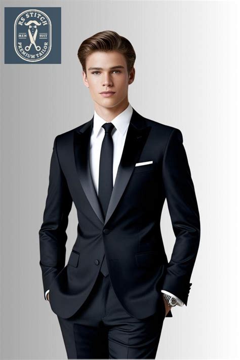 Mens Black Tuxedo Black Lapel Wedding Suit Groom Prom Dinner
