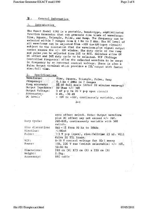 Exact Electronics Dynatech 1190 2mhz Function Generator Sm Service