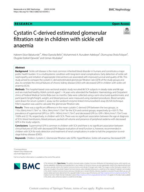 Pdf Cystatin C Derived Estimated Glomerular Filtration Rate In