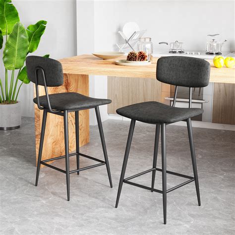 George Oliver Counter Height Bar Stools Set Of 2 Black Faux Leather