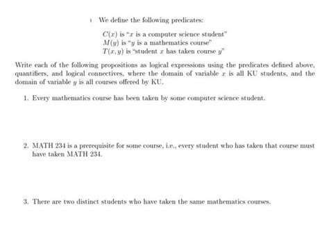 solved 1 we define the following predicates c x is x is