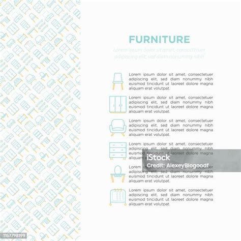 얇은 라인 아이콘 가구 개념 드레싱 테이블 소파 안락 의자 옷장 의자 테이블 책장 나쁜 옷 걸이 책상 벽 선반 벡터