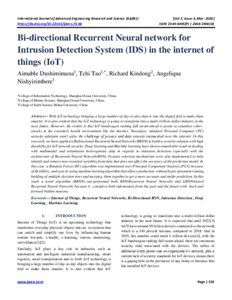 Pdf Bi Directional Recurrent Neural Network For Intrusion Detection